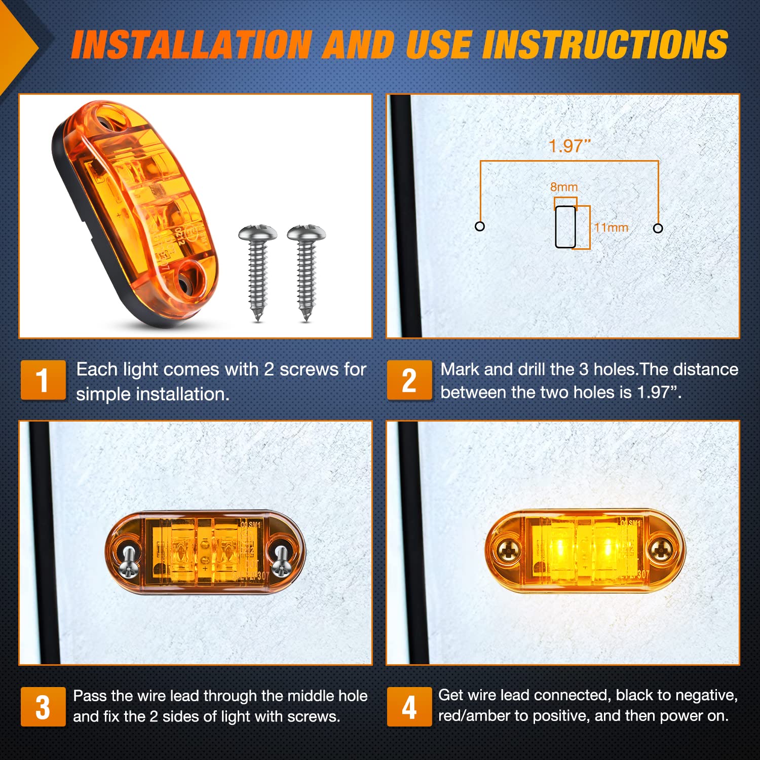 Nilight 2.5Inch Oval Side Marker Light 10PCS 2 Diode LED Trailer Fender Light Clearance Light Waterproof Surface Mounted for 10-30V Truck Camper Boat Lorry