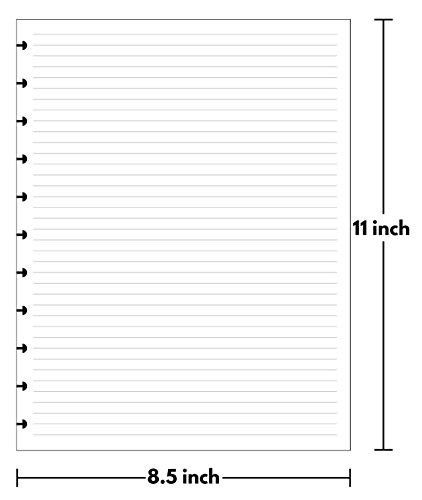 Discbound Letter Size Lined Paper Refill, 250 Sheets (500 Pages), 8.5 in x 11 in, 100 GSM, 11 Disc Notebooks