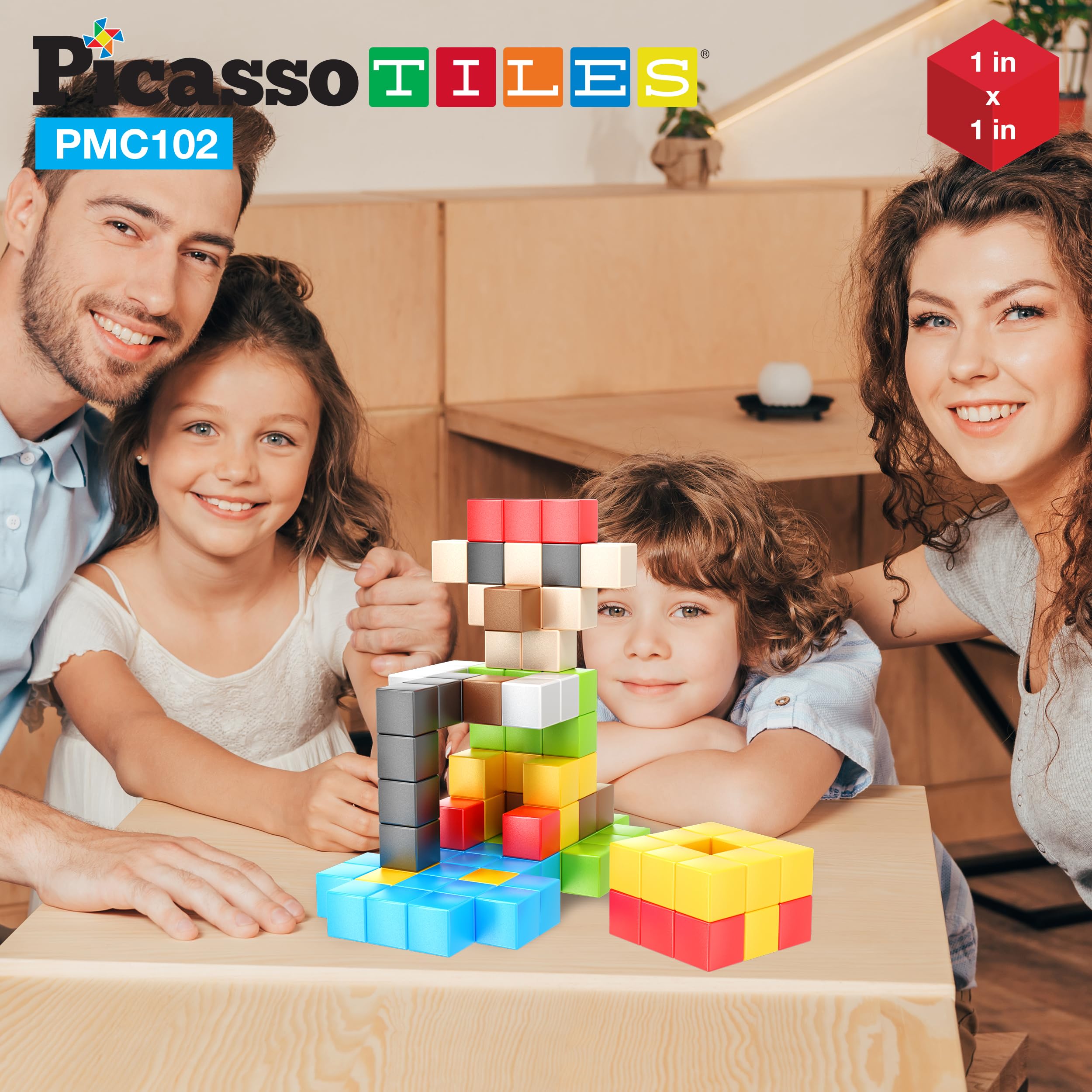 Picasso Cubes Kids Pixel 1β Magnetic Puzzle Cube 102 Piece Mix & Match with FREE Idea Book Sensory Toys STEAM Education Learning Building Block Magnets Construction ToySet Stacking Magnet Creative Kit