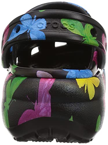 Crocs Women's Classic Graphic Platform Clogs, Platform Shoes, Butterfly/Black, 10 Women