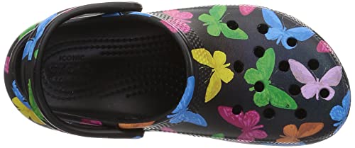 Crocs Women's Classic Graphic Platform Clogs, Platform Shoes, Butterfly/Black, 10 Women