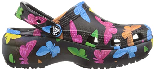 Crocs Women's Classic Graphic Platform Clogs, Platform Shoes, Butterfly/Black, 10 Women