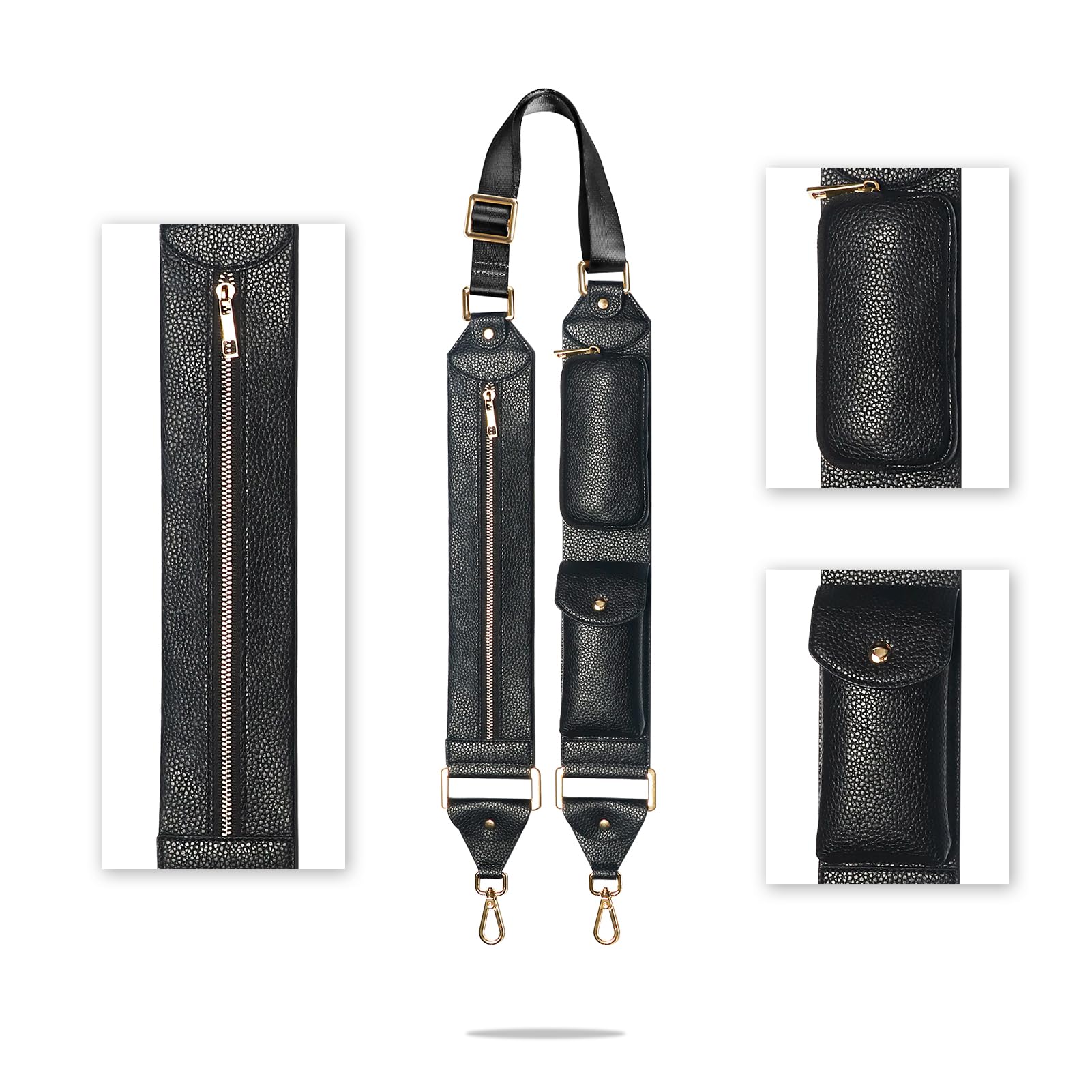 Replacement Vegetarian Leather Crossbody Strap-Adjustable Black Purse Strap,Clip & Go Shoulder Bag Strap for Handbags,Durable Thick Replacement Straps