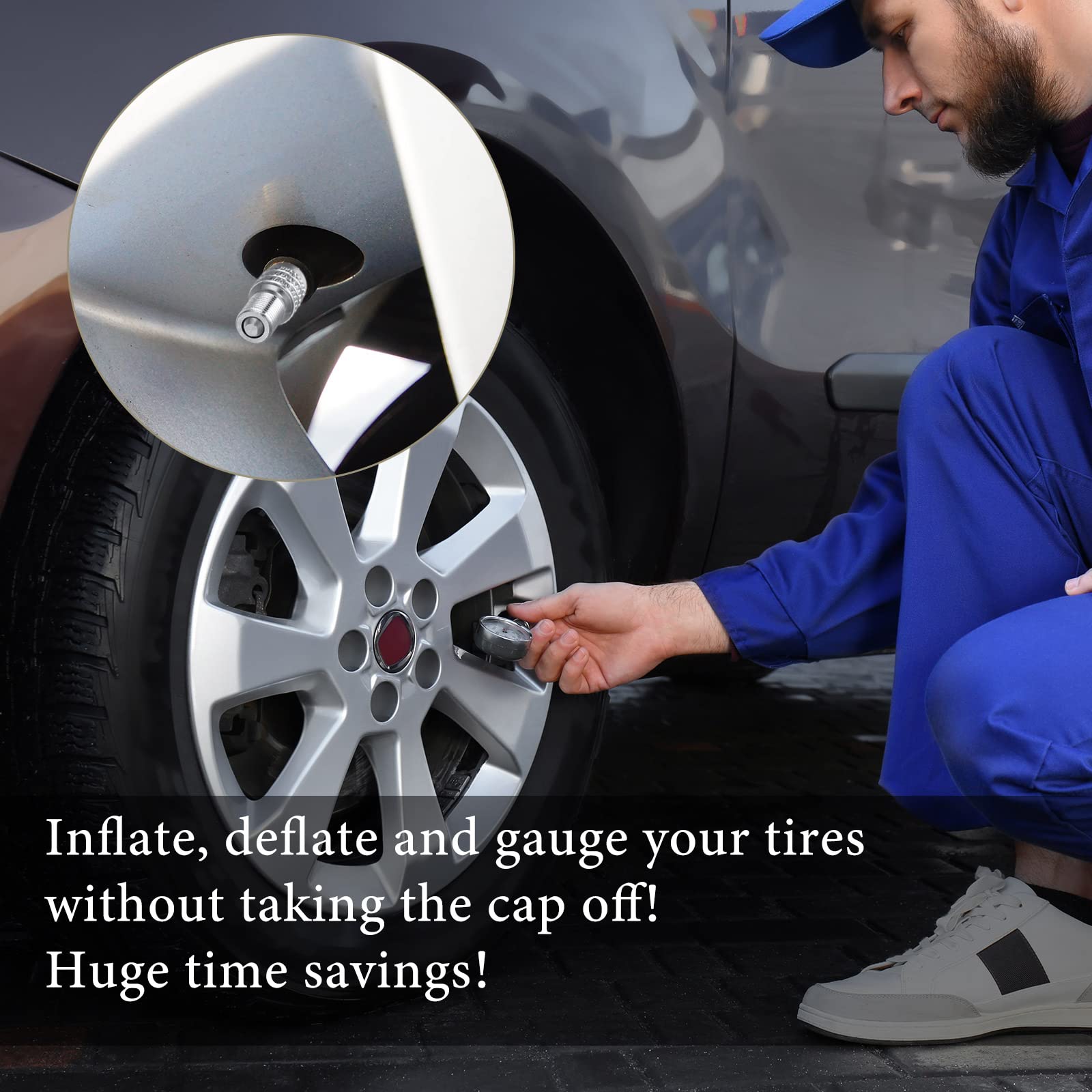 16 Pack Double Valve Stem Cap Inflate Tire Valve Flow Through Tires Cap for High Pressure Truck Car RV Semi Bus Tires