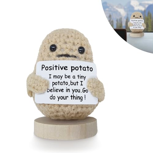 Uisky AA Mini Funny Positive Energy Potato Car Accessories Dashboard Decorations,Knitted Toy with Encouragement Card Creative,Car Interior Gift for People Who Love Cute Things.