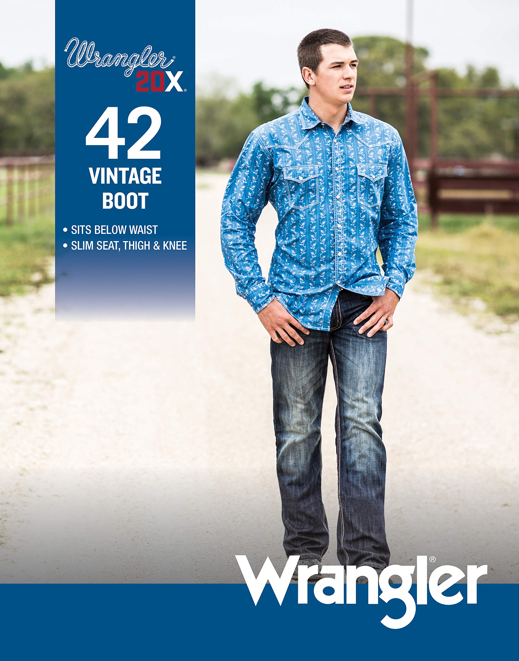 Wrangler mens 20x No. 42 Vintage Boot Cut Jeans, Midland, 28W x 32L US