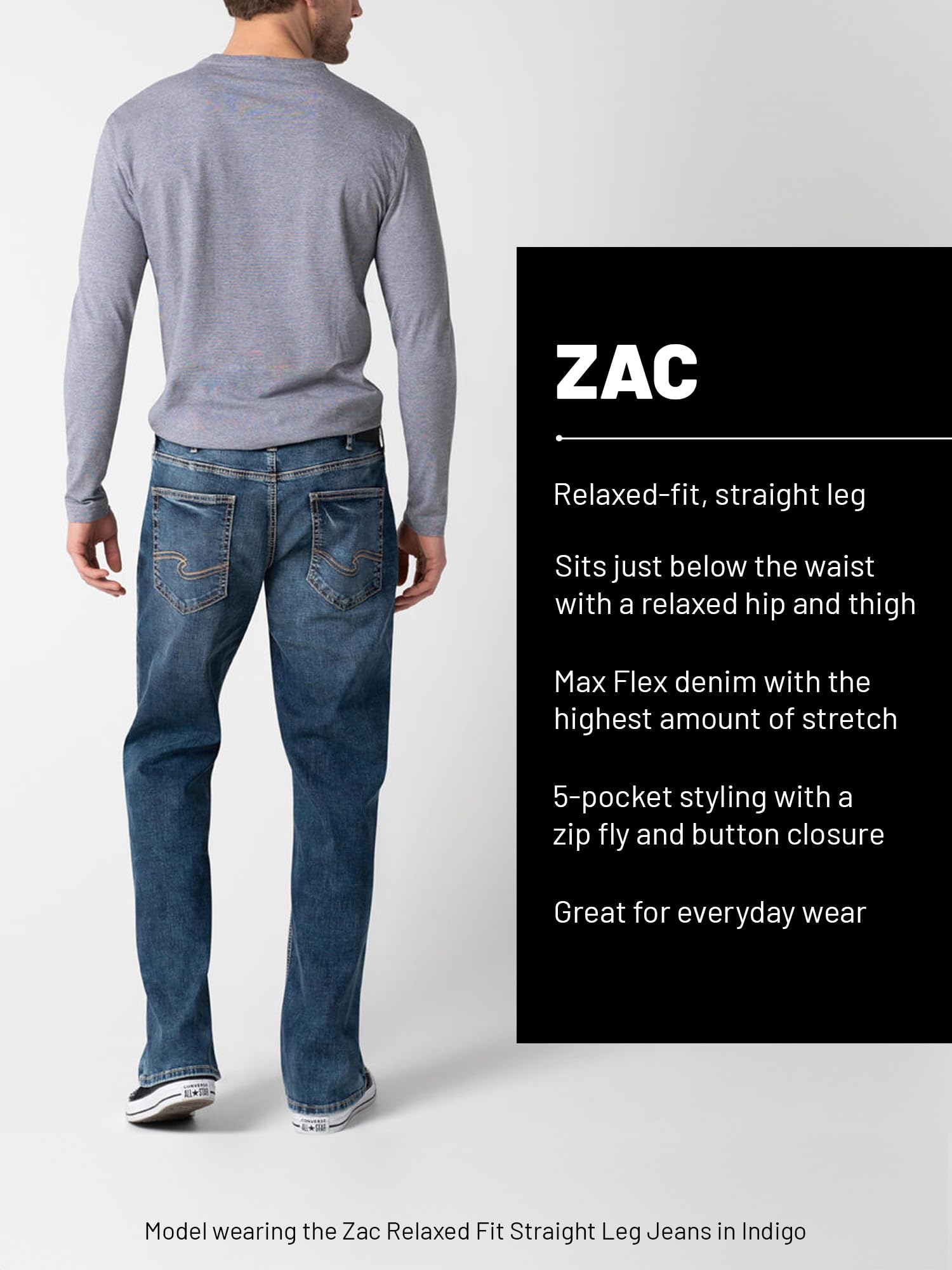 Silver Jeans Co. Men's Zac Relaxed Fit Straight Leg Jeans, Light Indigo, 36W x 34L