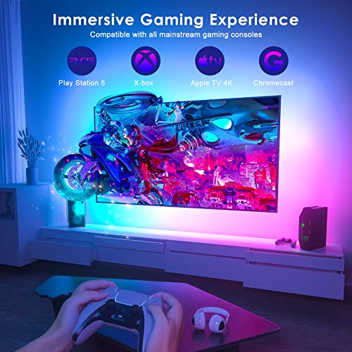 Ligghig TV Backlight Sync to Screen,HDMI 2.0 Sync Box & Fancy TV LED Backlight Kit, Immersion Ambient Lighting Strips for 55-65 Inch and Below TV, Compatible with Alexa & Google Assistant