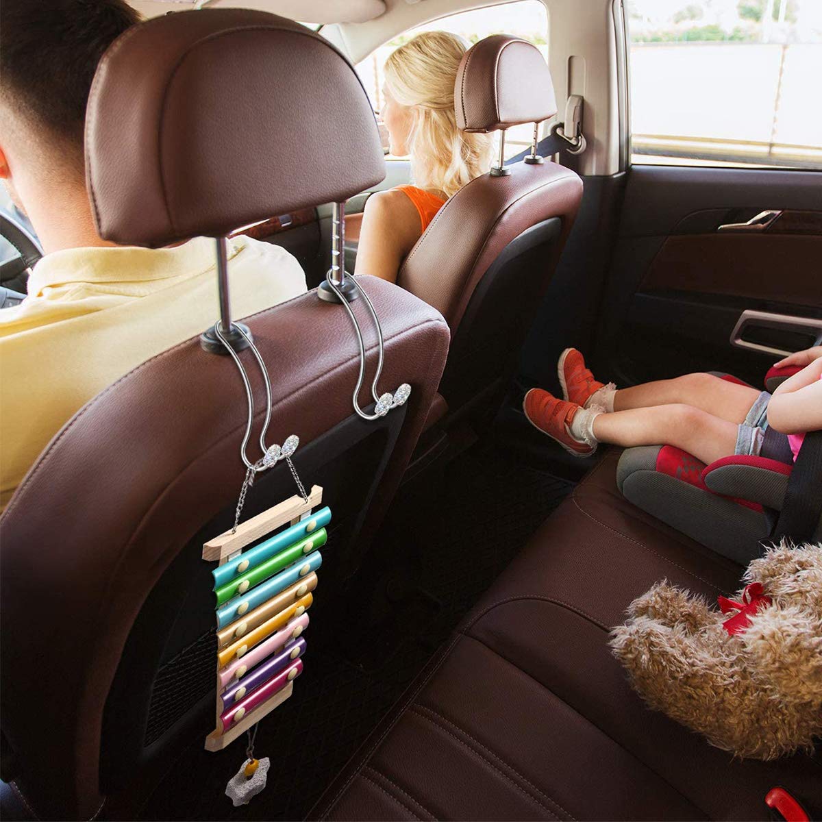 Bling Car Seat Hooks, Rhinestone Universal Organizer Hooks Car Headrest Hangers Hooks, Bag Organizers Rack and Hanger, Strong and Durable Auto Backseat Storage Hooks (B-Red)