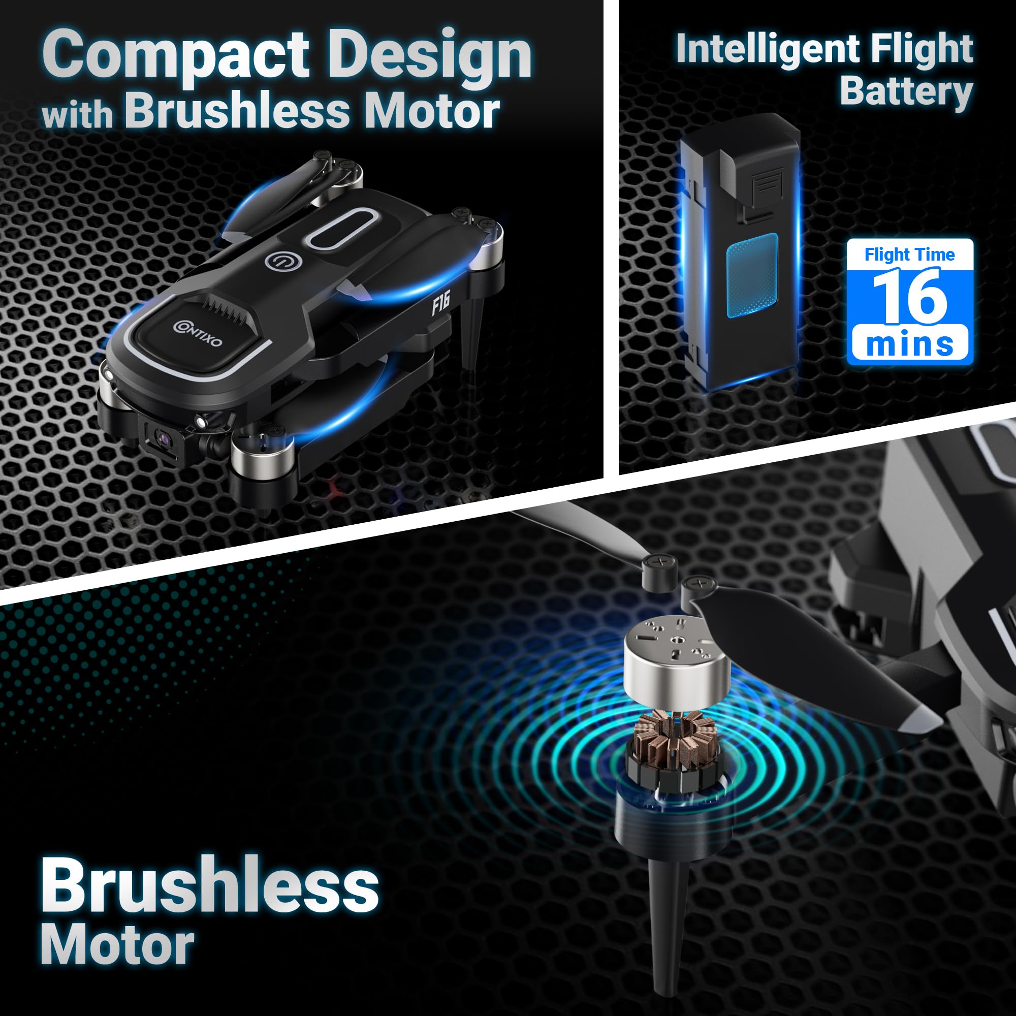 Contixo F16 FPV Drone with Camera for Kids - 2.4G RC Quadcopter Drones for Kids and Beginners with 6-Axis Gyro, 1080P HD Camera, Follow Me Mode, Gesture Control, One Key Starting, WiFi
