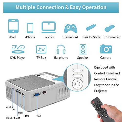 WIKISH Mini Portable Wireless Wifi Projector Bluetooth Led Outdoor Movie Hd Home Theater Video Mirror Projector for iPhone Android Gaming Ps4 Hdmi Usb