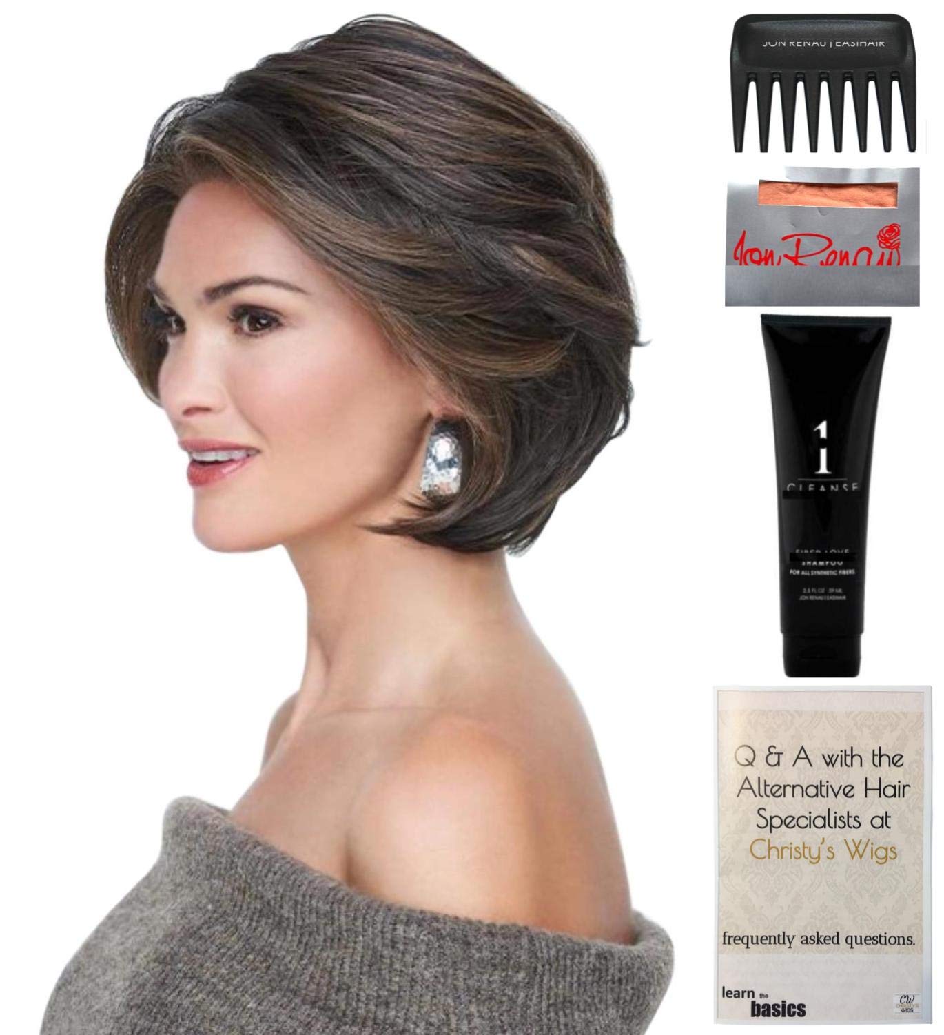 Bundle - 5 Items: In Charge Wig by Raquel Welch, Christy's Wigs Q & A Booklet, 2oz Travel Size Wig Shampoo, Wig Cap & Wide Tooth Comb - Color: SS8_12