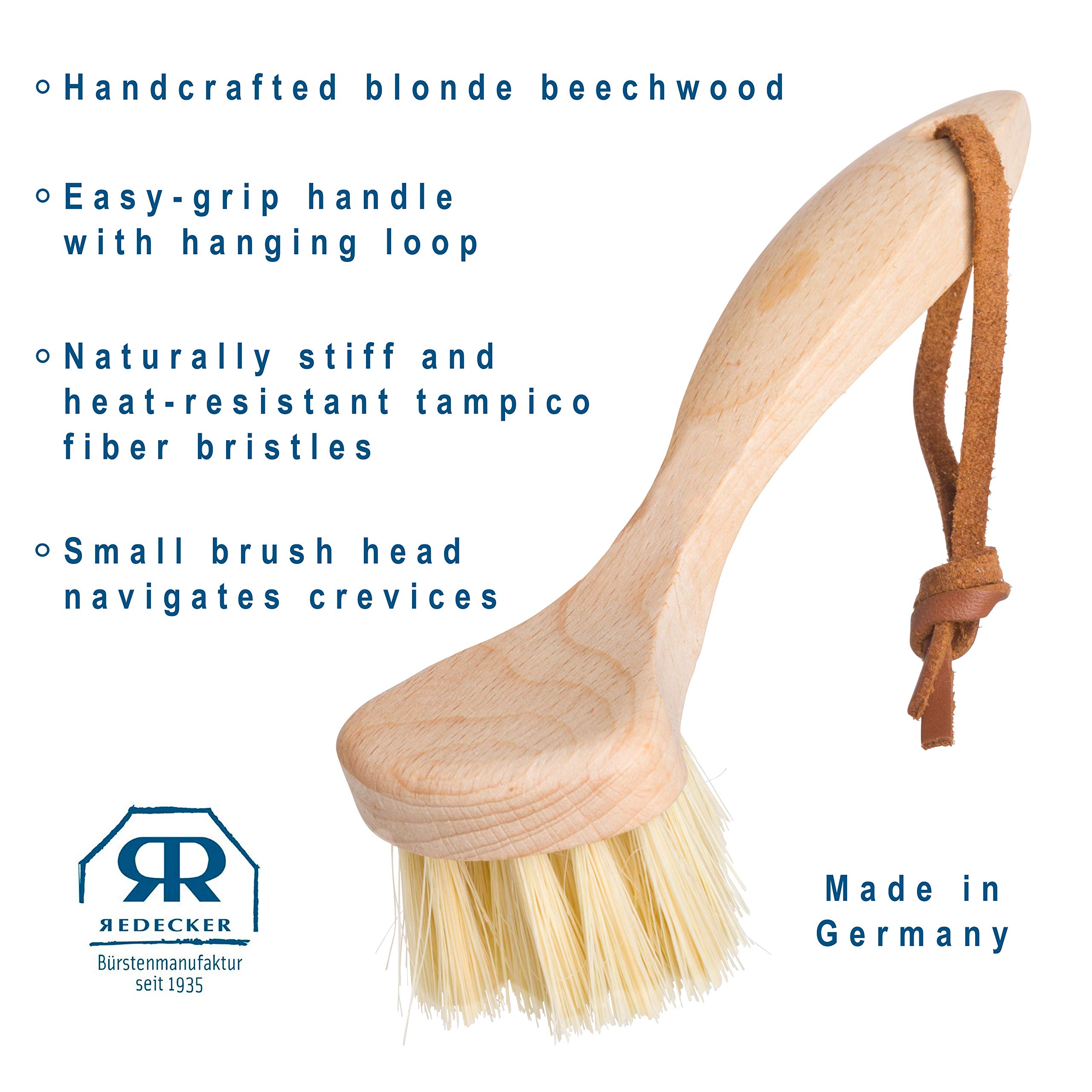 Redecker Waffle Machine Brush with Oiled Beechwood Handle, Stiff Heat-Resistant Tampico Fiber Bristles, 6-1/2 inches, Made in Germany