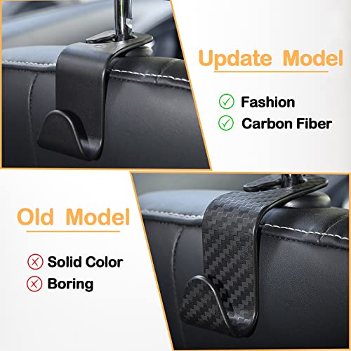 QODOLSI 4 PCS Car Seat Headrest Hooks, Hidden Powerful Chair Back Hook, Car Storage Headrest Hook Car Interior Accessories, Universal for Purse Groceries Bag Handbag (Carbon Fiber Black)