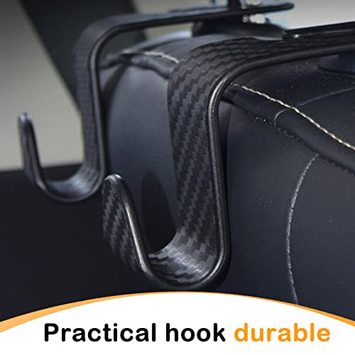 QODOLSI 4 PCS Car Seat Headrest Hooks, Hidden Powerful Chair Back Hook, Car Storage Headrest Hook Car Interior Accessories, Universal for Purse Groceries Bag Handbag (Carbon Fiber Black)