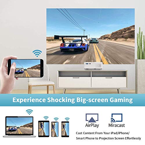 WIKISH Mini Portable Wireless Wifi Projector Bluetooth Led Outdoor Movie Hd Home Theater Video Mirror Projector for iPhone Android Gaming Ps4 Hdmi Usb