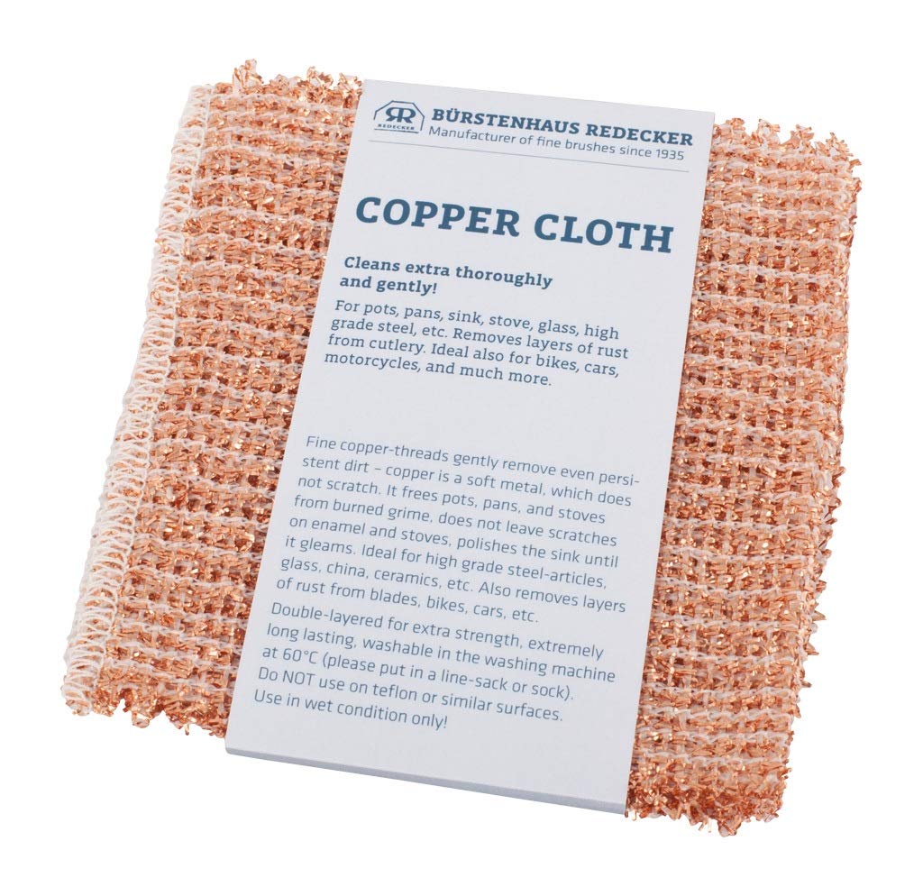 REDECKER 2-Ply Woven Copper Scrubbing Cloth - Durable and Non-Abrasive Scrubber Copper Cloth - Machine Washable Copper Pads - Copper Scouring Pads - Copper Cleaning Scrubs - Set of 2