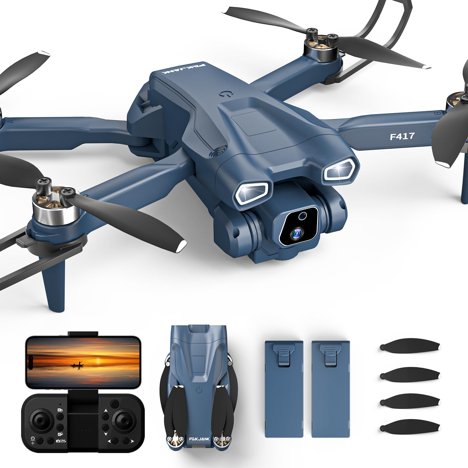 Brushless Motor Drone with Dual Camera for Adults, 1080P Adjustable Camera Drones, 5GHz WiFi FPV RC Quadcopter with Optical Flow Positioning for Beginners, 3D Flips, 2 Batteries