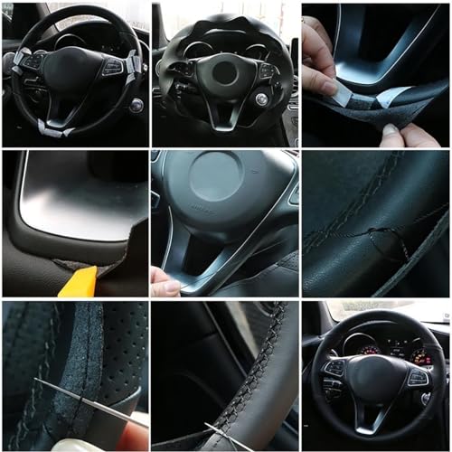 Fit for Citroen Picasso 2001-2008,Stitch Steering Wheel Cover,Leather Steering Wheel Cover Lace Up,Non-Slip Steering Wheel Cover