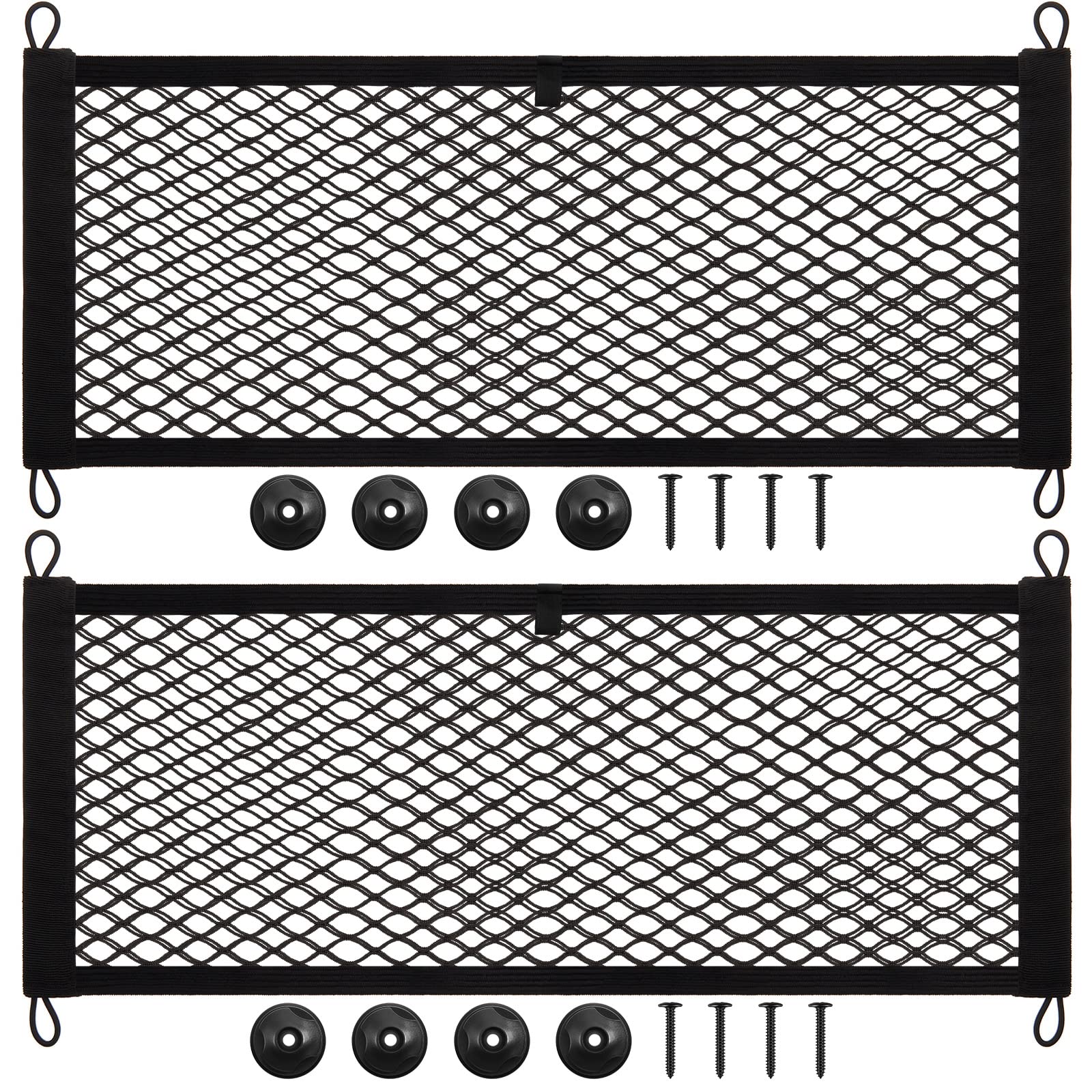 Frienda 2 Pieces Stretchable Small Cargo Net Pocket Storage Mesh Net Elastic Automotive Storage Pouch with 8 Pieces Mounting Screws and Hooks for Truck Car SUV Boats(25 x 9.8 Inches)
