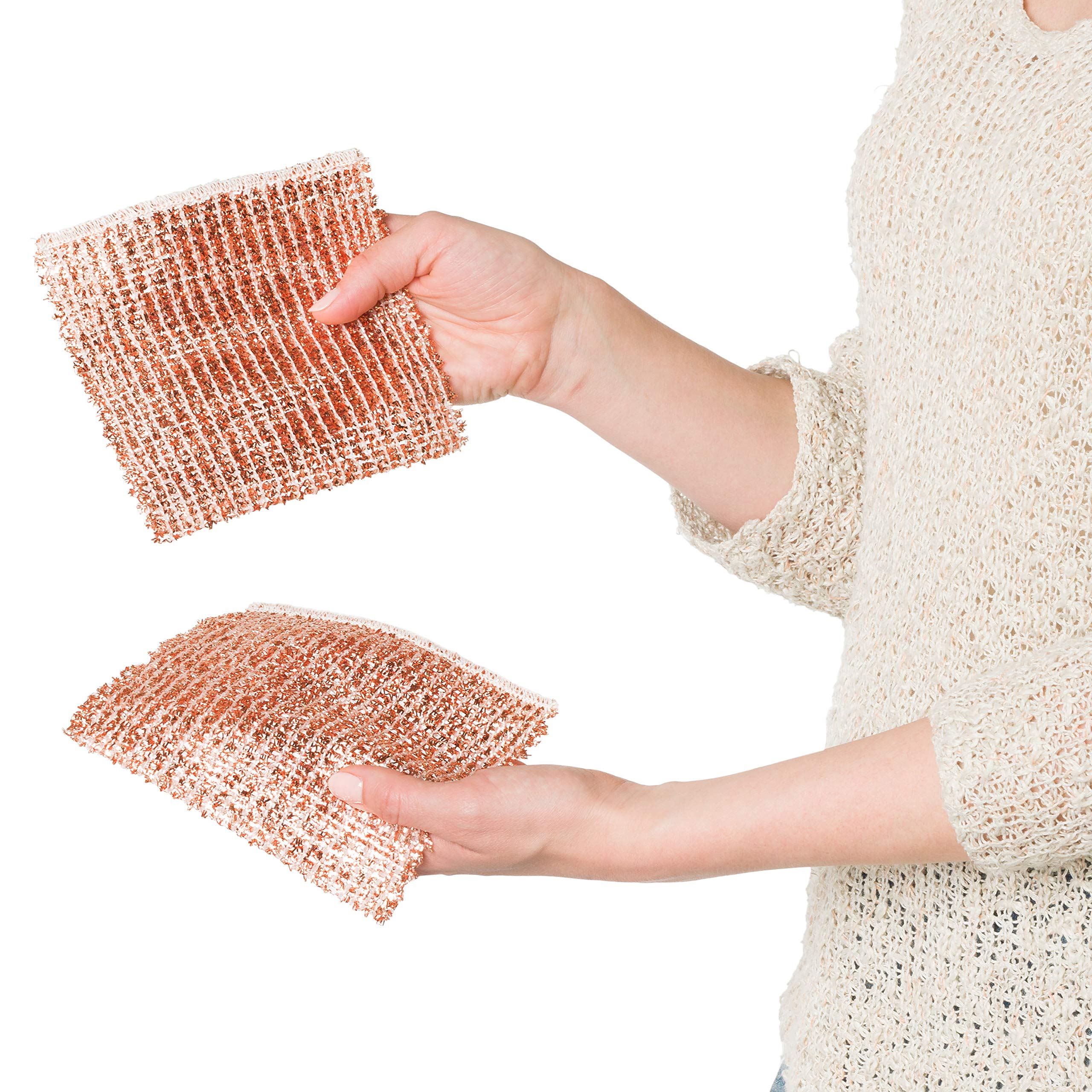 REDECKER 2-Ply Woven Copper Scrubbing Cloth - Durable and Non-Abrasive Scrubber Copper Cloth - Machine Washable Copper Pads - Copper Scouring Pads - Copper Cleaning Scrubs - Set of 2