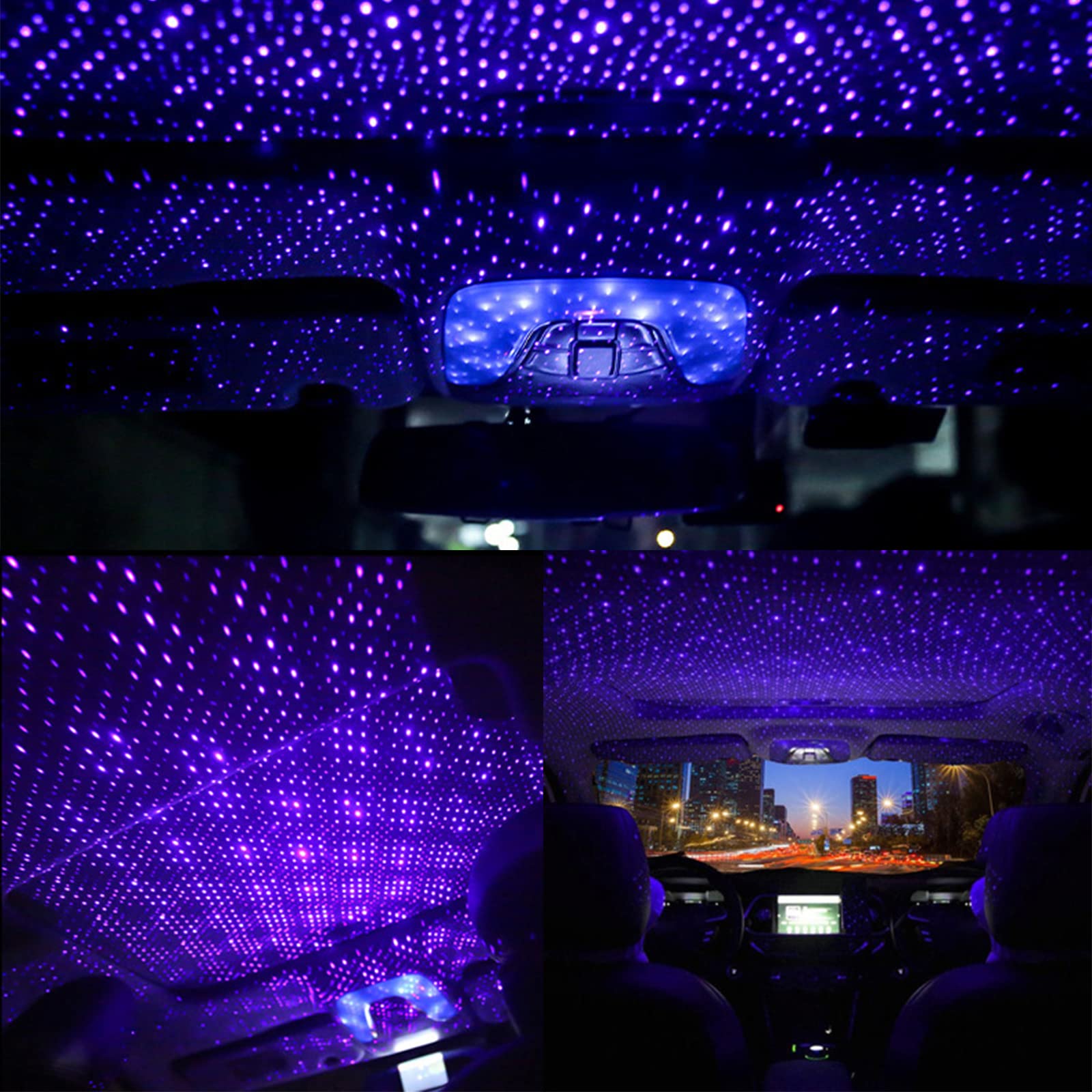 jeseny Pack-1 USB Star Projector Night Light, Car Ceiling Interior Roof Lights, Portable Adjustable Romantic Decorative Lights for Bedroom, Car, Party, Wall, Ceiling (Purple Blue)