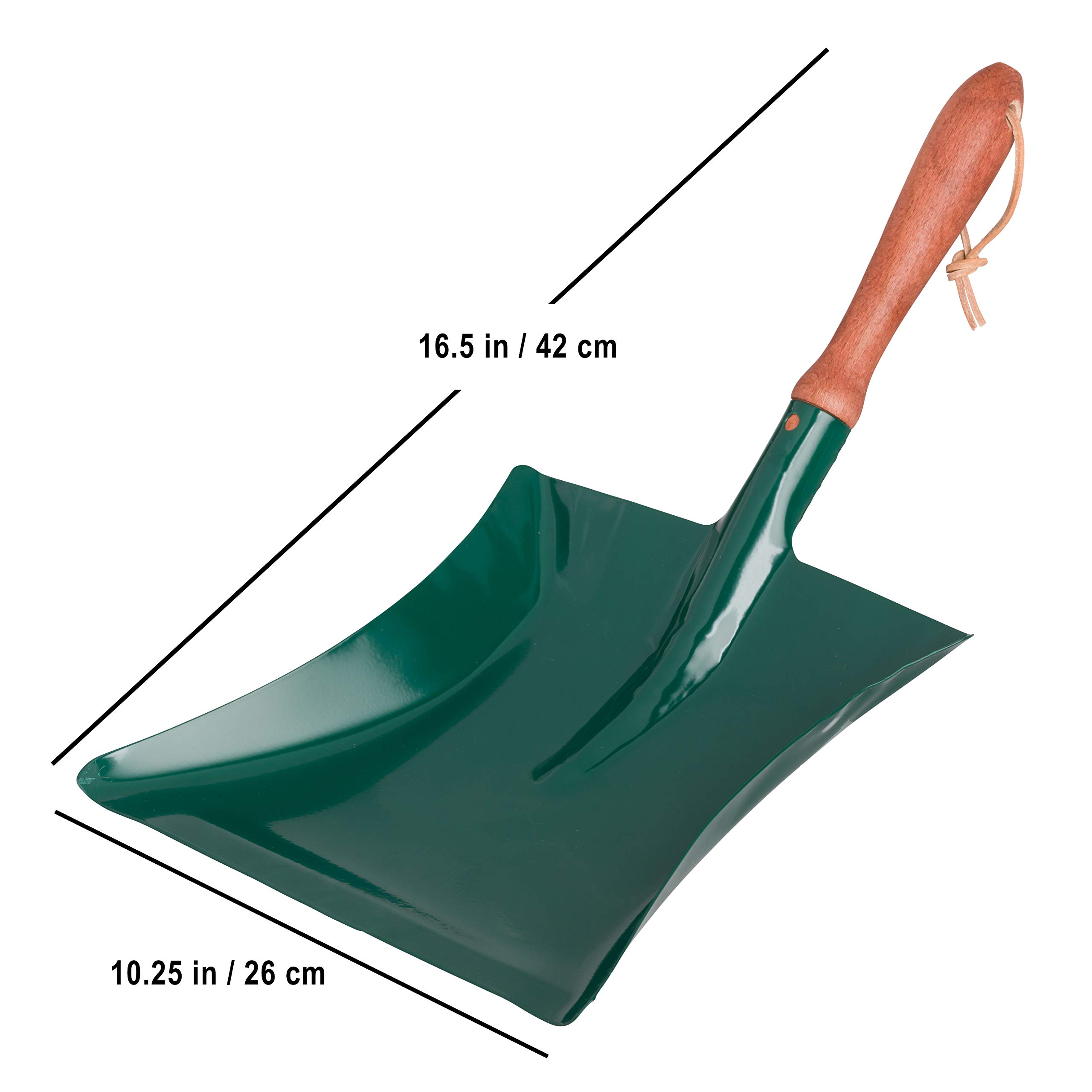 REDECKER Heavy Duty Steel Dust Pan, Powder-Coated, Large Green Dustpan with Long 16-1/2-Inches Oiled Beechwood Handle for Home, Outdoor Dustpan, Made in Germany - Dust Pan Steel Green