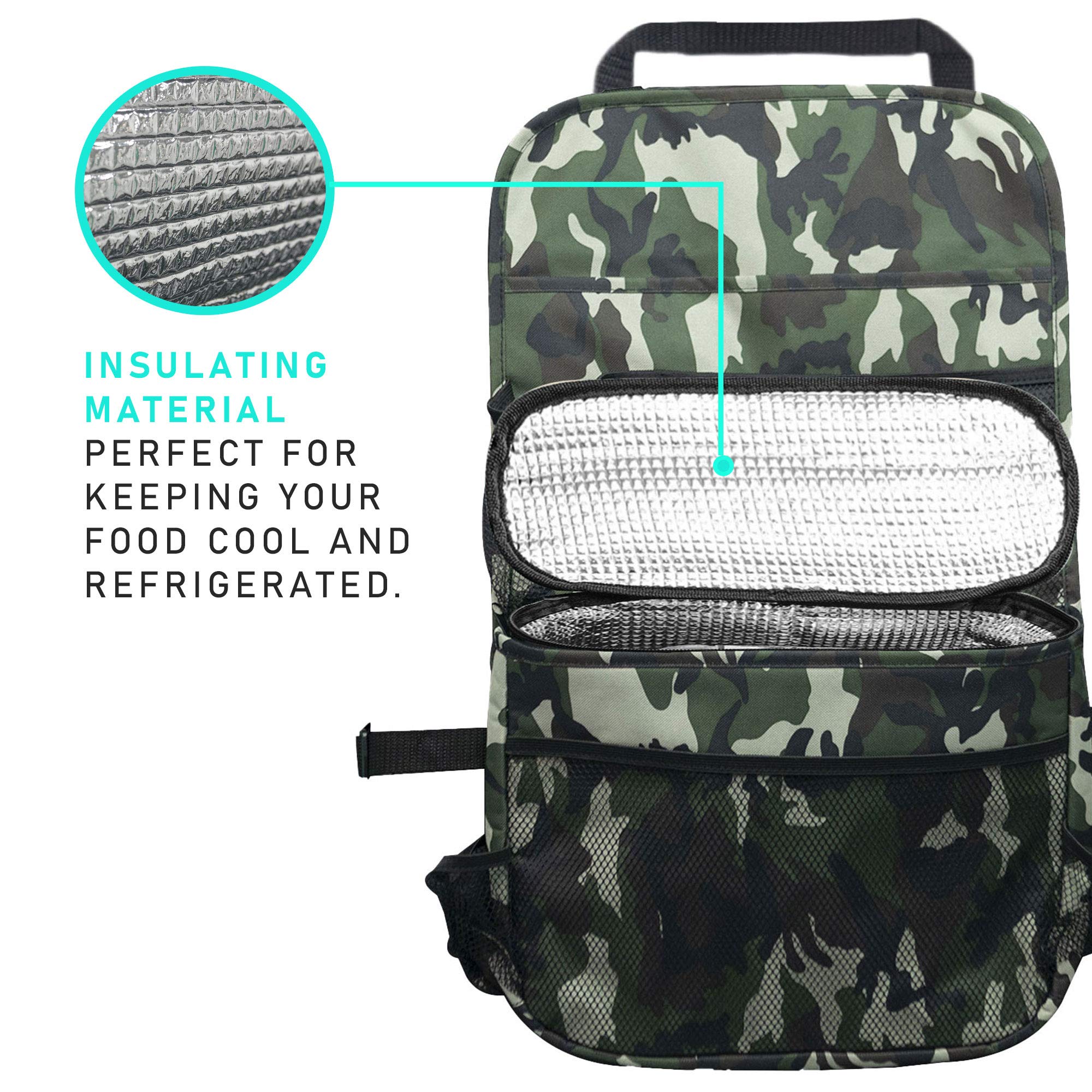 FH Group Multi-Pocket Camo Print Seat Back Organizer with Cooler - Backseat Organizer for Kids-Universal