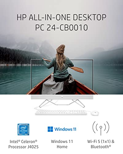 HP 23.8” All-in-One Desktop PC, Intel Celeron Processor J4025, 8 GB RAM, 256 GB SSD, Full HD Micro-Edge Display, Windows 11 Home, 720p Privacy Webcam, Wi-Fi and Bluetooth Combo (24-cb0010, 2022)