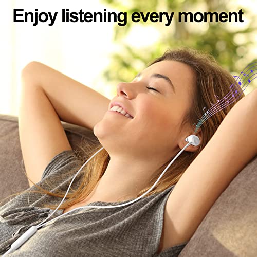 ELOVEN 3.5mm Wired Headphones HiFi Stereo Sound Wired Earbuds Noise Cancelling in-Ear Headset with Bulit-in Mic Volume Control Sports Earphones for iPhone Samsung iPad (2 Pack White & Blue)