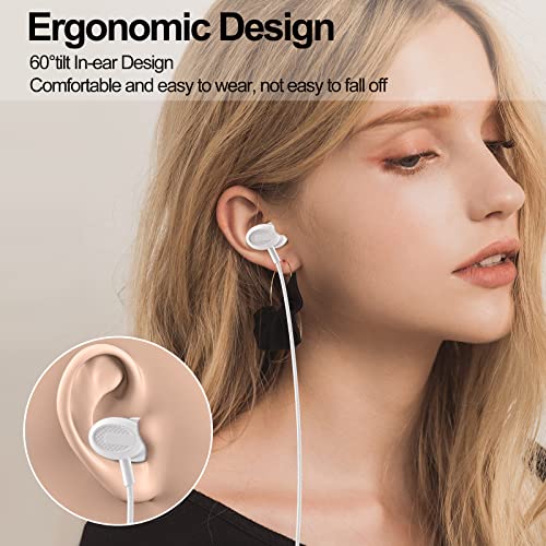 ELOVEN 3.5mm Wired Headphones HiFi Stereo Sound Wired Earbuds Noise Cancelling in-Ear Headset with Bulit-in Mic Volume Control Sports Earphones for iPhone Samsung iPad (2 Pack White & Blue)