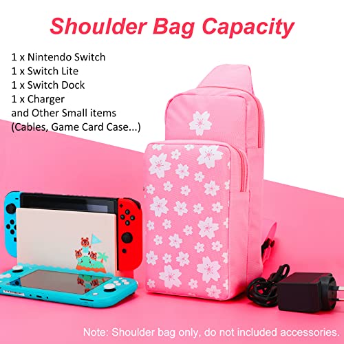Owngen Cute Travel Bag for Nintendo Switch/ Lite / OLED, Portable Small Sling Crossbody Shoulder Carrying Storage Backpack for NS Consolo, Charging Dock, Joy-Cons, Accessories for Men, Women (Pink)