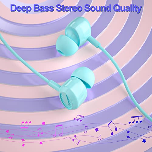 ELOVEN 3.5mm Wired Headphones HiFi Stereo Sound Wired Earbuds Noise Cancelling in-Ear Headset with Bulit-in Mic Volume Control Sports Earphones for iPhone Samsung iPad (2 Pack White & Blue)