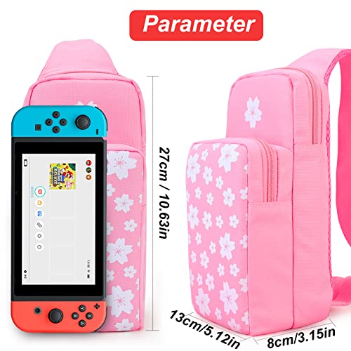 Owngen Cute Travel Bag for Nintendo Switch/ Lite / OLED, Portable Small Sling Crossbody Shoulder Carrying Storage Backpack for NS Consolo, Charging Dock, Joy-Cons, Accessories for Men, Women (Pink)