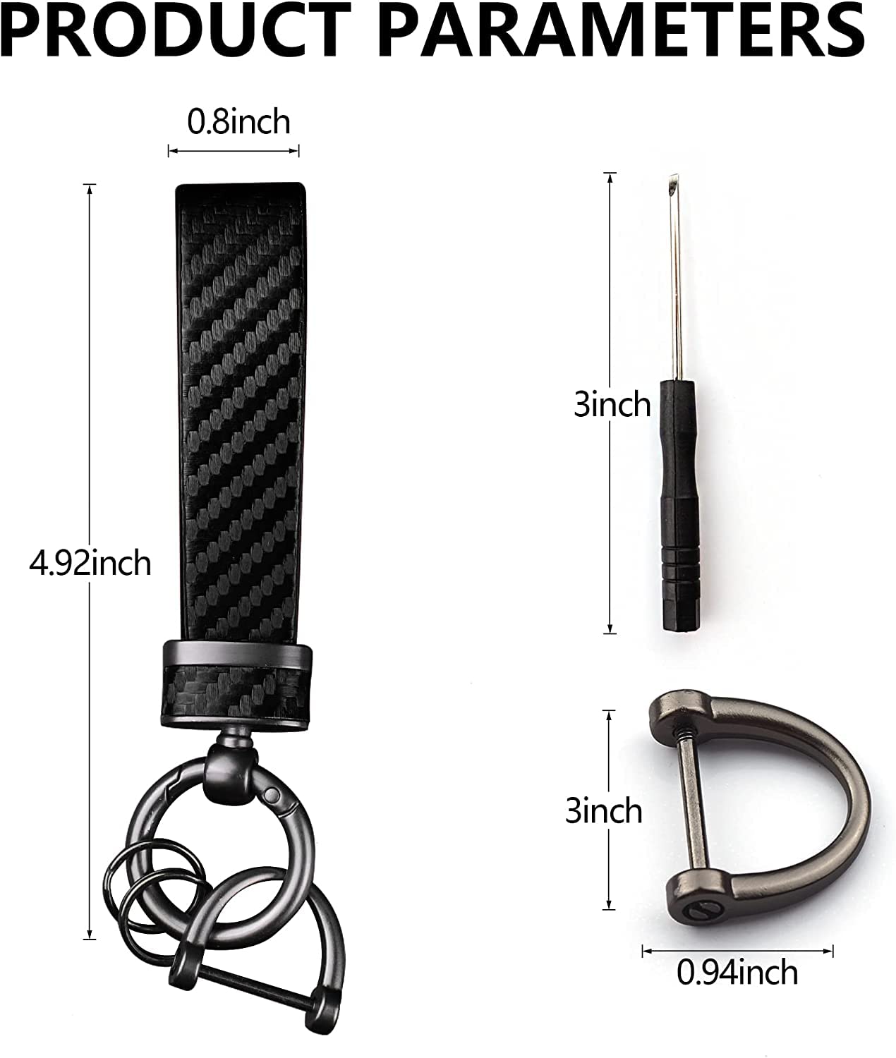 Turcee 2PCS Carbon Fiber Car Keychain Kit,Gift for Men and Women,Quick Release Spring with D-Ring Anti Lost Car Keychain Organizer