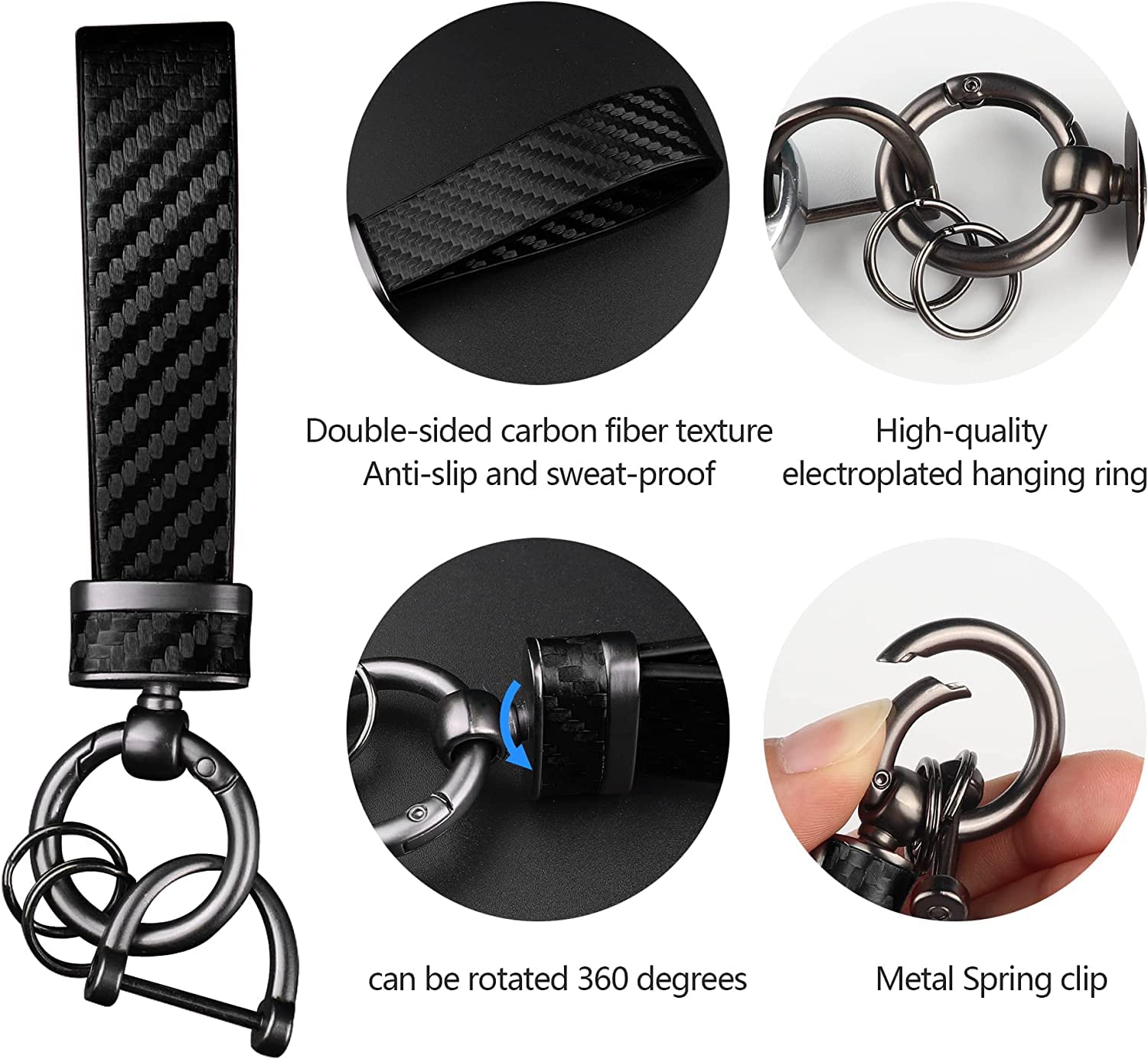 Turcee 2PCS Carbon Fiber Car Keychain Kit,Gift for Men and Women,Quick Release Spring with D-Ring Anti Lost Car Keychain Organizer