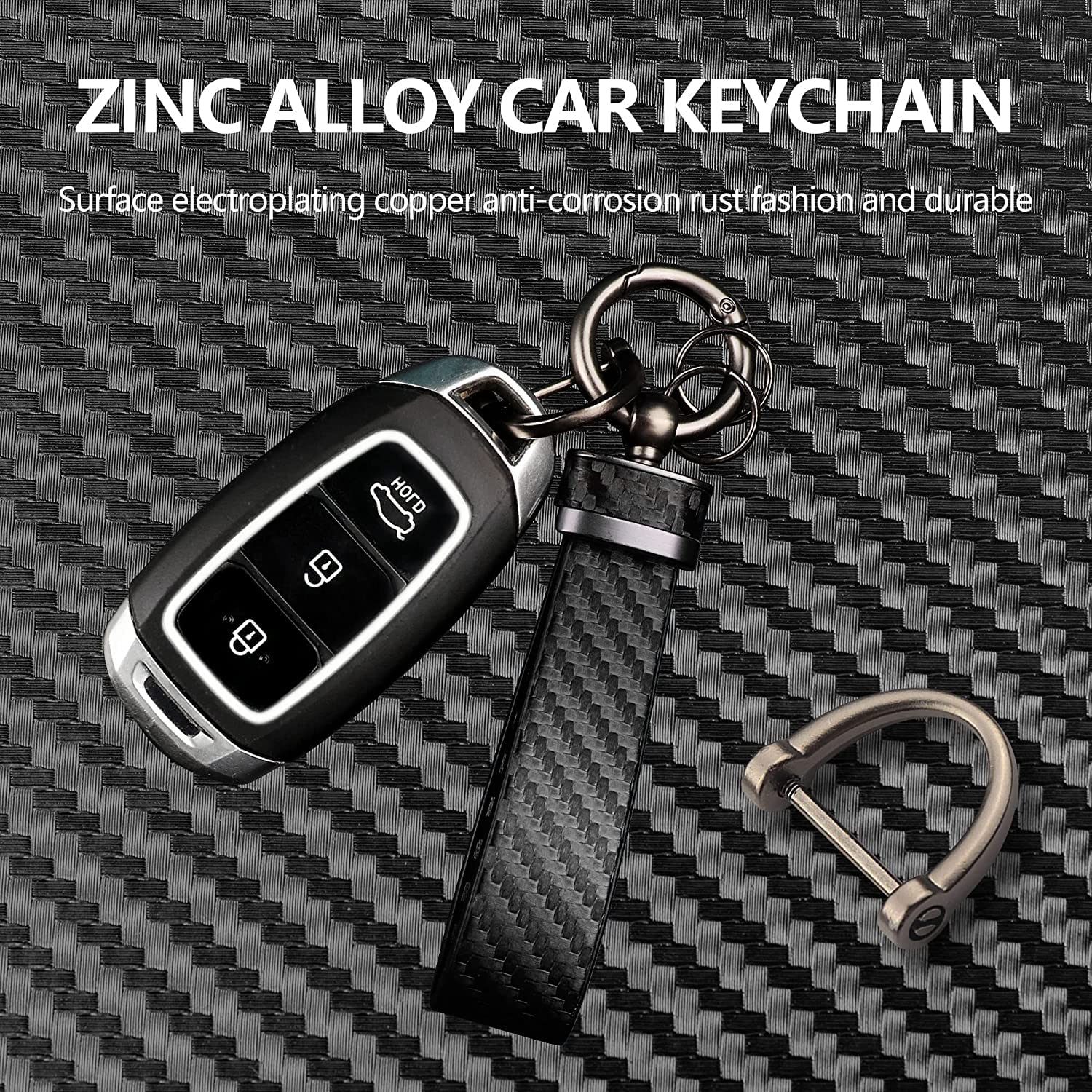 Turcee 2PCS Carbon Fiber Car Keychain Kit,Gift for Men and Women,Quick Release Spring with D-Ring Anti Lost Car Keychain Organizer