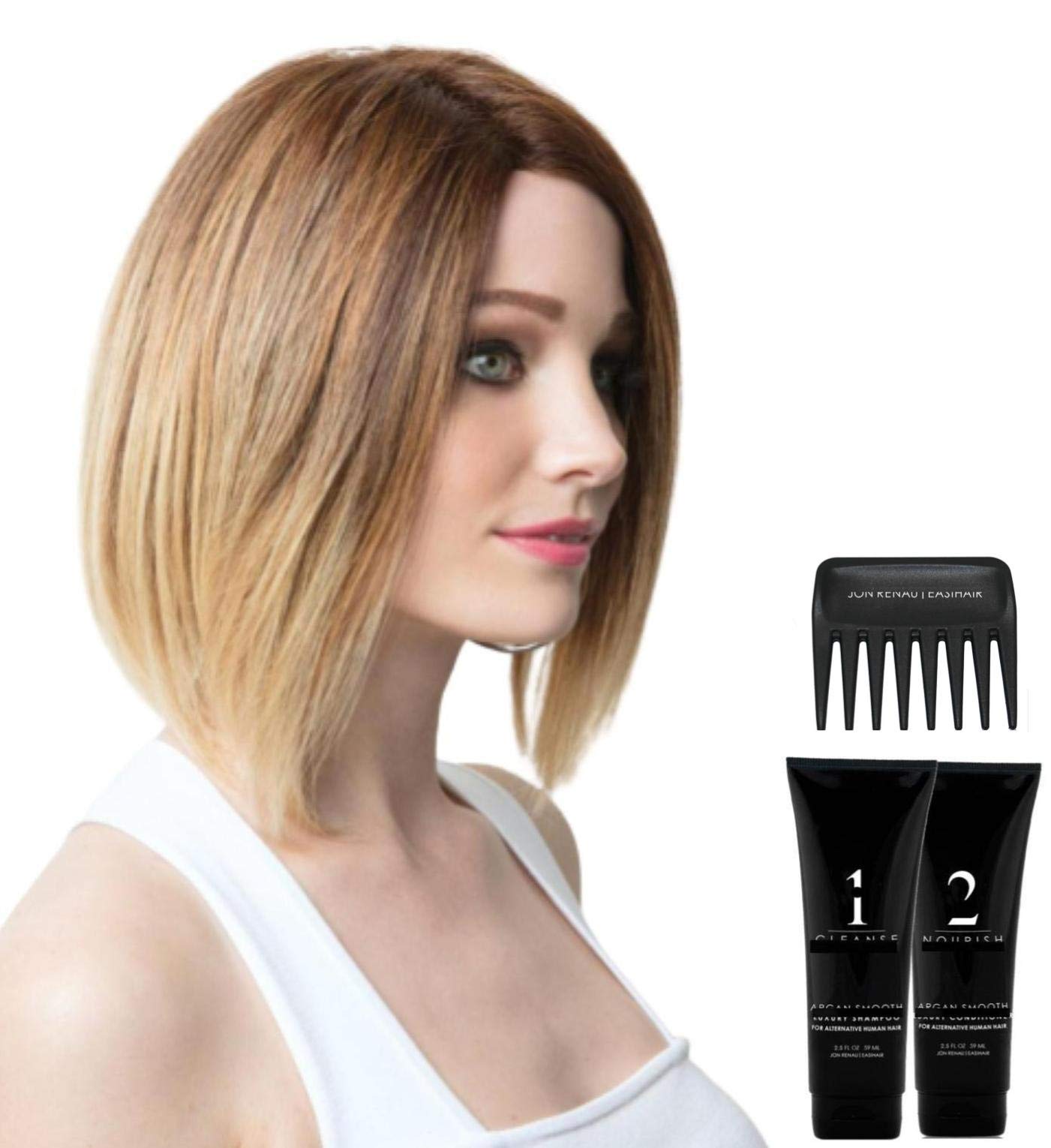 Bundle - 5 items: Valery Human Hair Wig by Rene Paris, Christy's Wigs Q & A Booklet Luxury Shampoo & Conditioner & Mist Wide Tooth Comb - Color: 614R