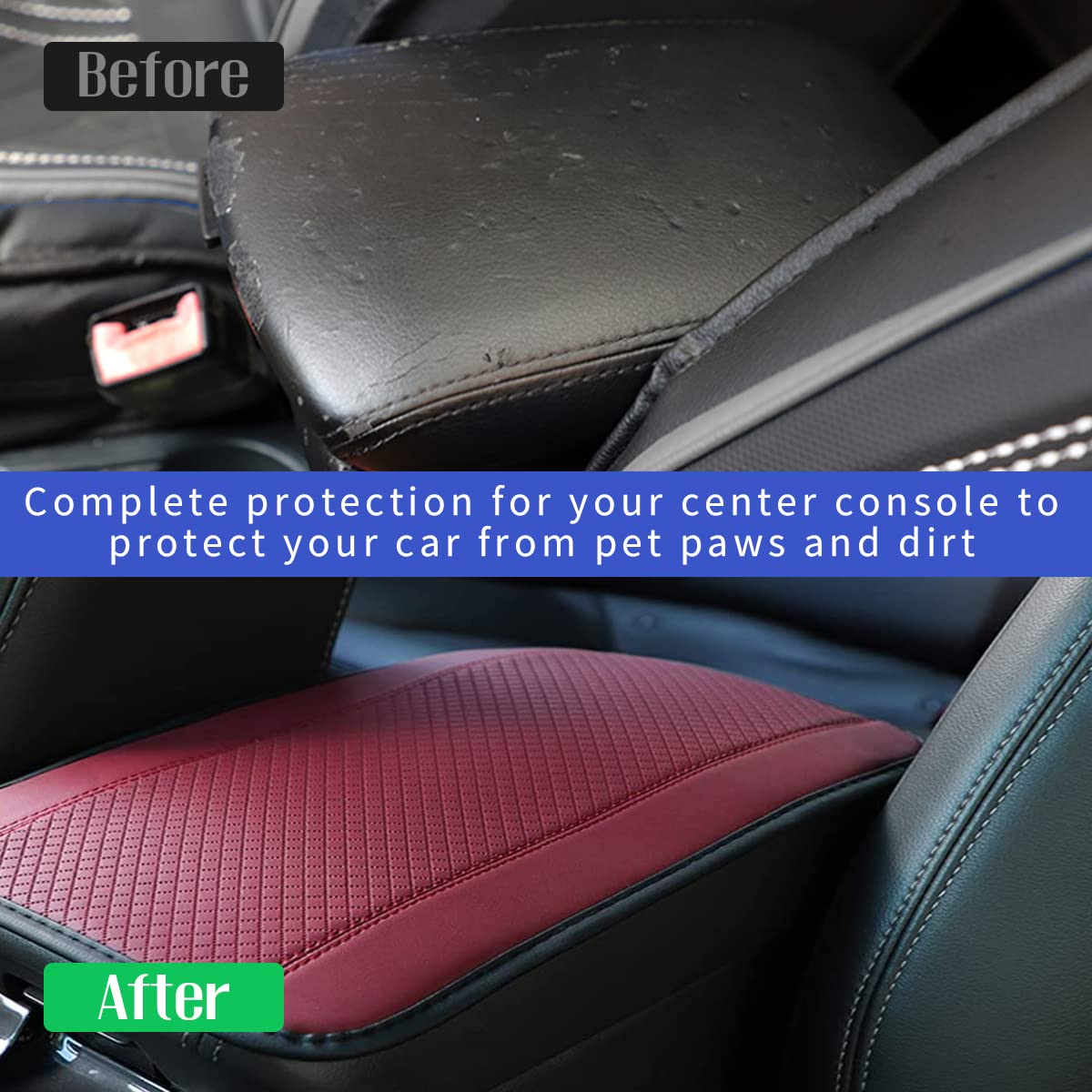 Ziciner Leather Car Center Console Armrest Pad, PU Waterproof Auto Seat Box Cover Protector, Hand Rest Cushion Protection Pad, Vehicles Interior Accessories Universal for Car,SUV (Wine Red)