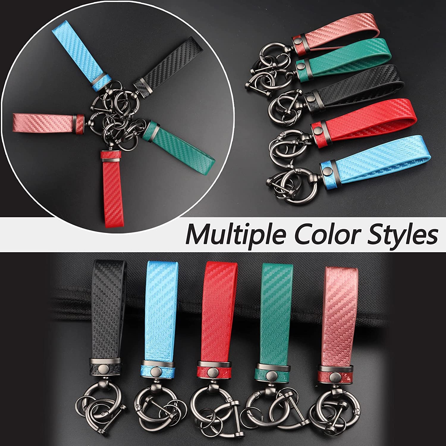 Turcee 2PCS Carbon Fiber Car Keychain Kit,Gift for Men and Women,Quick Release Spring with D-Ring Anti Lost Car Keychain Organizer
