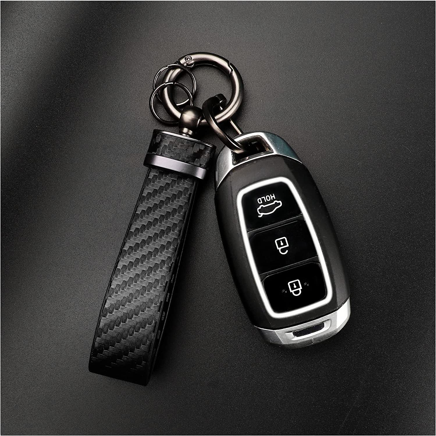 Turcee 2PCS Carbon Fiber Car Keychain Kit,Gift for Men and Women,Quick Release Spring with D-Ring Anti Lost Car Keychain Organizer