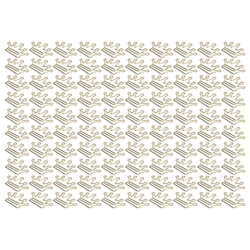 100Pcs Cute Paper Clips Bookmark Marking Document Organizing Clip Electroplating Process Gold Paper Clips for Home(Crown Modeling)