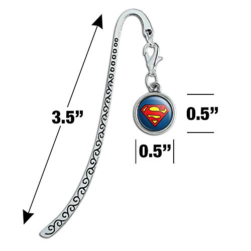 Superman Classic S Shield Logo Metal Bookmark Page Marker with Charm