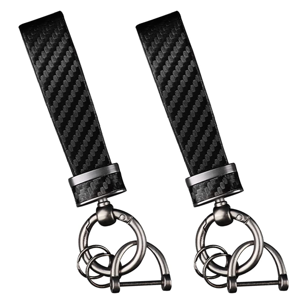 Turcee 2PCS Carbon Fiber Car Keychain Kit,Gift for Men and Women,Quick Release Spring with D-Ring Anti Lost Car Keychain Organizer