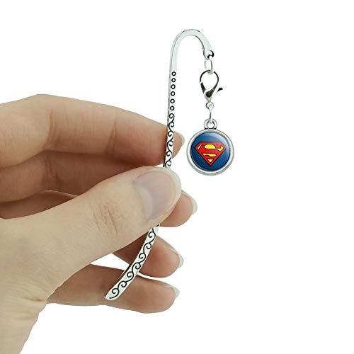 Superman Classic S Shield Logo Metal Bookmark Page Marker with Charm