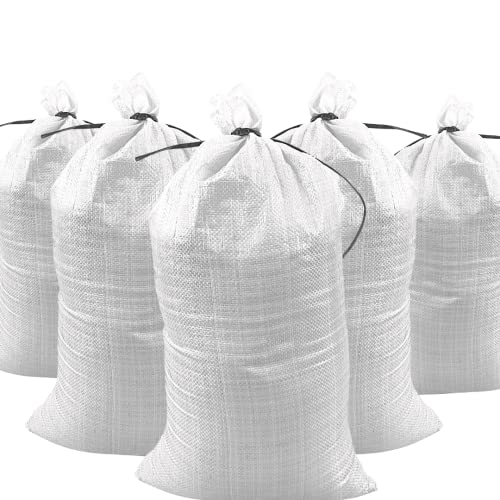 DURASACK Heavy Duty Sand Bags with Tie Strings Empty Woven Polypropylene Sand-Bags with 1600 Hours of UV Protection, 14x26 inches, White, Pack of 100