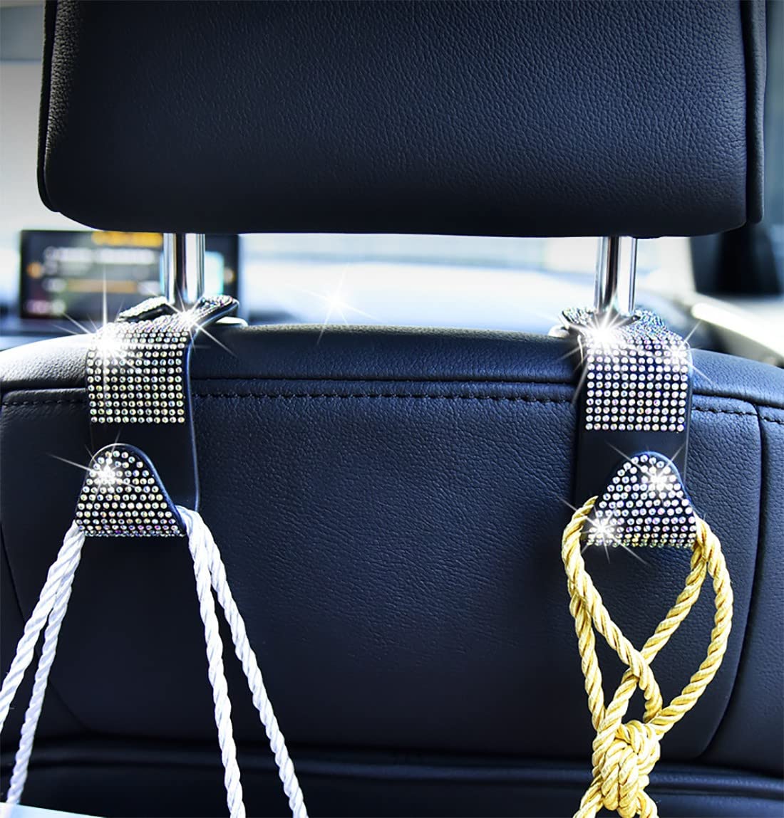 Gseigvee Car Back Seat Headrest Hooks 2 Pack,Car Hook for Purses and Bags, Bling Car Interior Accessories Multi-Color