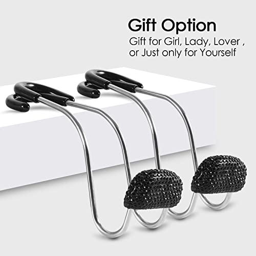 Guoord 【2024 Upgraded】 Car Headrest Hooks Decorations, 2 Pcs Bling Purse Hook Hangers, Auto Hooks Car Hangers and Durable Backseat Holder, Storage Universal for SUV Truck Vehicle (Black)