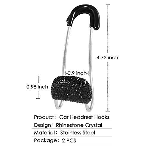 Guoord 【2024 Upgraded】 Car Headrest Hooks Decorations, 2 Pcs Bling Purse Hook Hangers, Auto Hooks Car Hangers and Durable Backseat Holder, Storage Universal for SUV Truck Vehicle (Black)