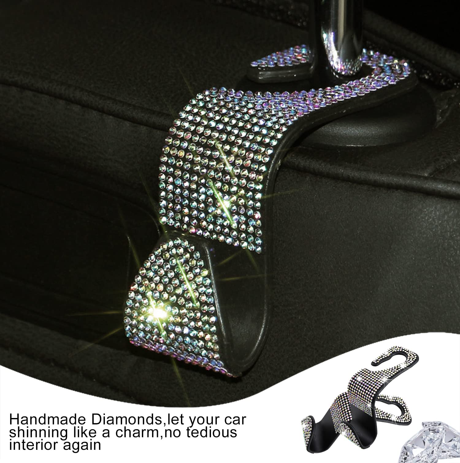 Gseigvee Car Back Seat Headrest Hooks 2 Pack,Car Hook for Purses and Bags, Bling Car Interior Accessories Multi-Color